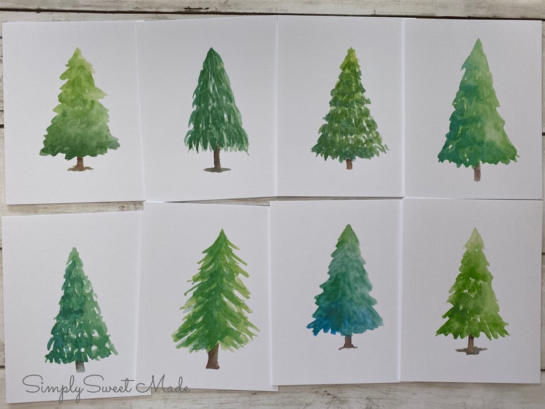 Pine Tree Cards 8 Blank Tree Cards Watercolor Pine Trees - Etsy