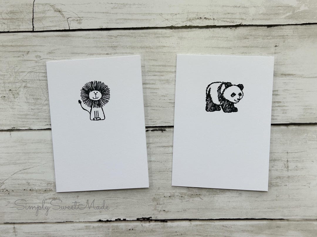Animals Cards - 8 Blank Lion and Panda Cards - Handmade Lion Notecards ...