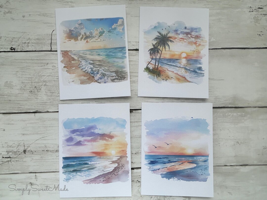 Beach Sunset Blank Cards: Watercolor Notecards Set of 8 - Etsy