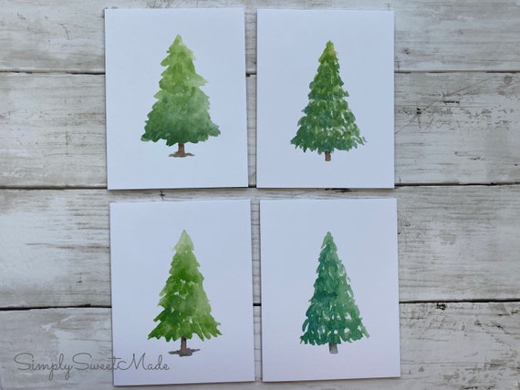 Pine Tree Cards 8 Blank Tree Cards Watercolor Pine Trees - Etsy