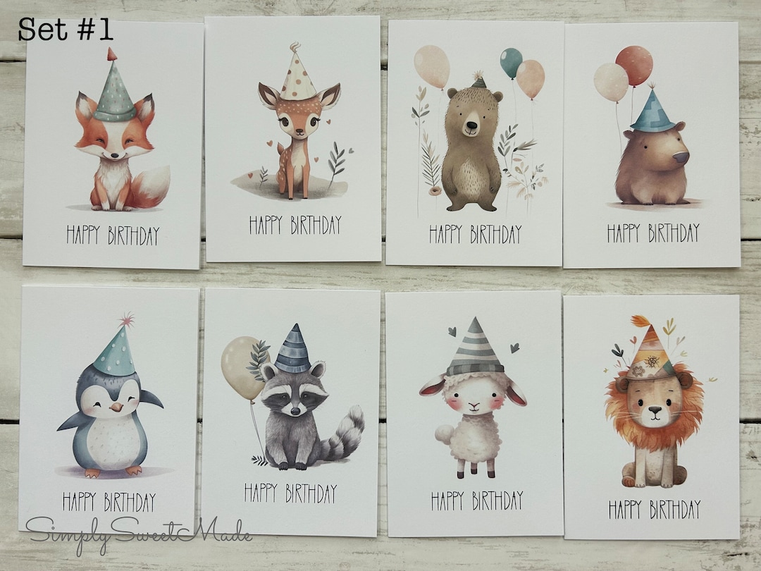 Birthday Cards - 8 Woodland Animals Birthday Cards - Adorable Party ...