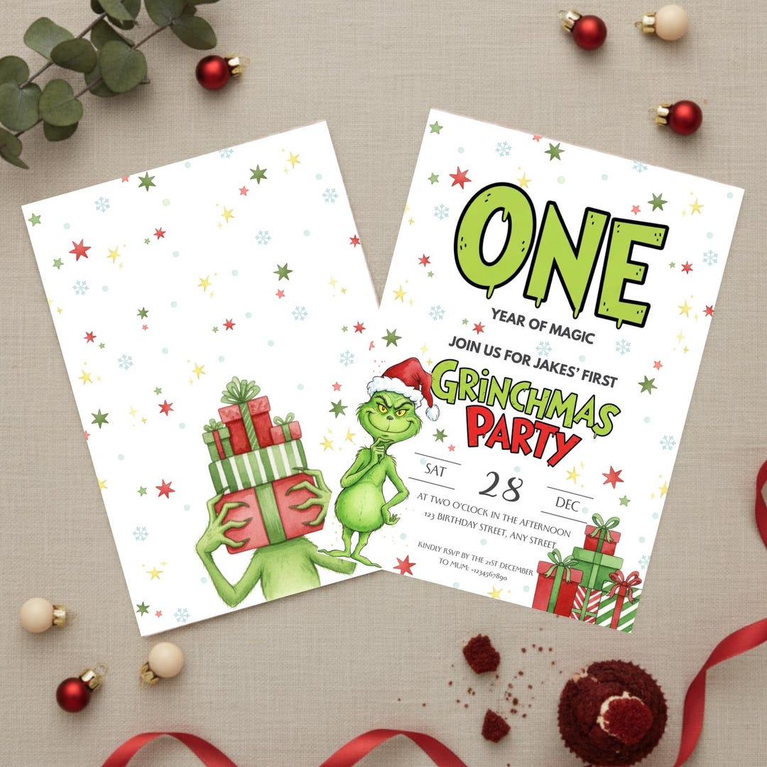 Editable One Grinchmas Party Invitation, First Grinchmas Birthday Party Invite, Customize With ...