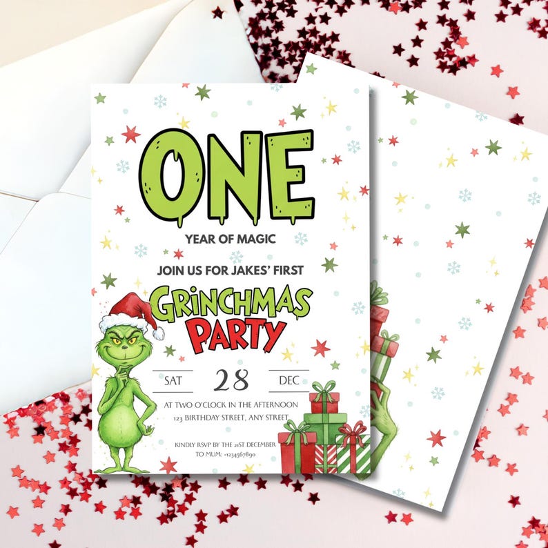 Editable One Grinchmas Party Invitation, First Grinchmas Birthday Party Invite, Customize With ...