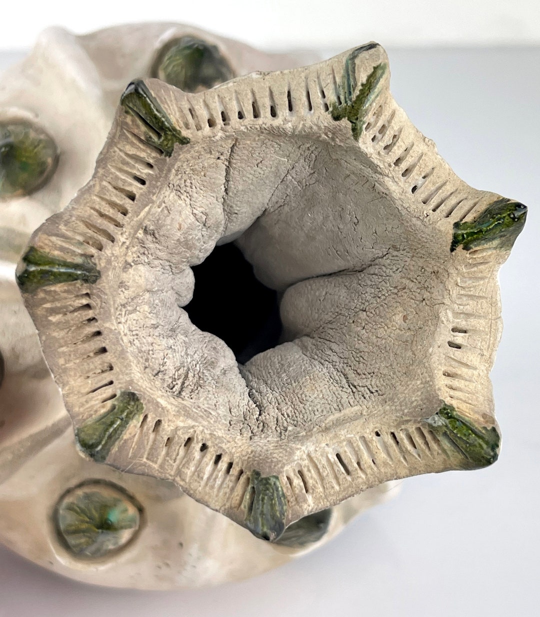 Ceramic Vessel, Vase, Raku Fired, Hand Built, Textured,cream, Green ...