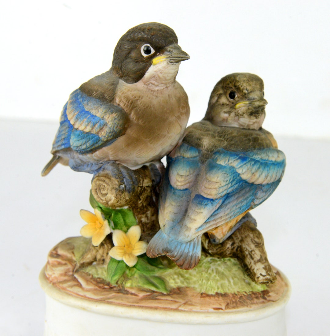 Vintage Lefton Bluebird Figurines, Hand Painted Porcelain Sculpture ...