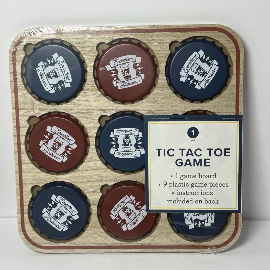 Wood Tic Tac Toe Game Bottle Cap Pieces Rustic Board Game New Sealed - Etsy