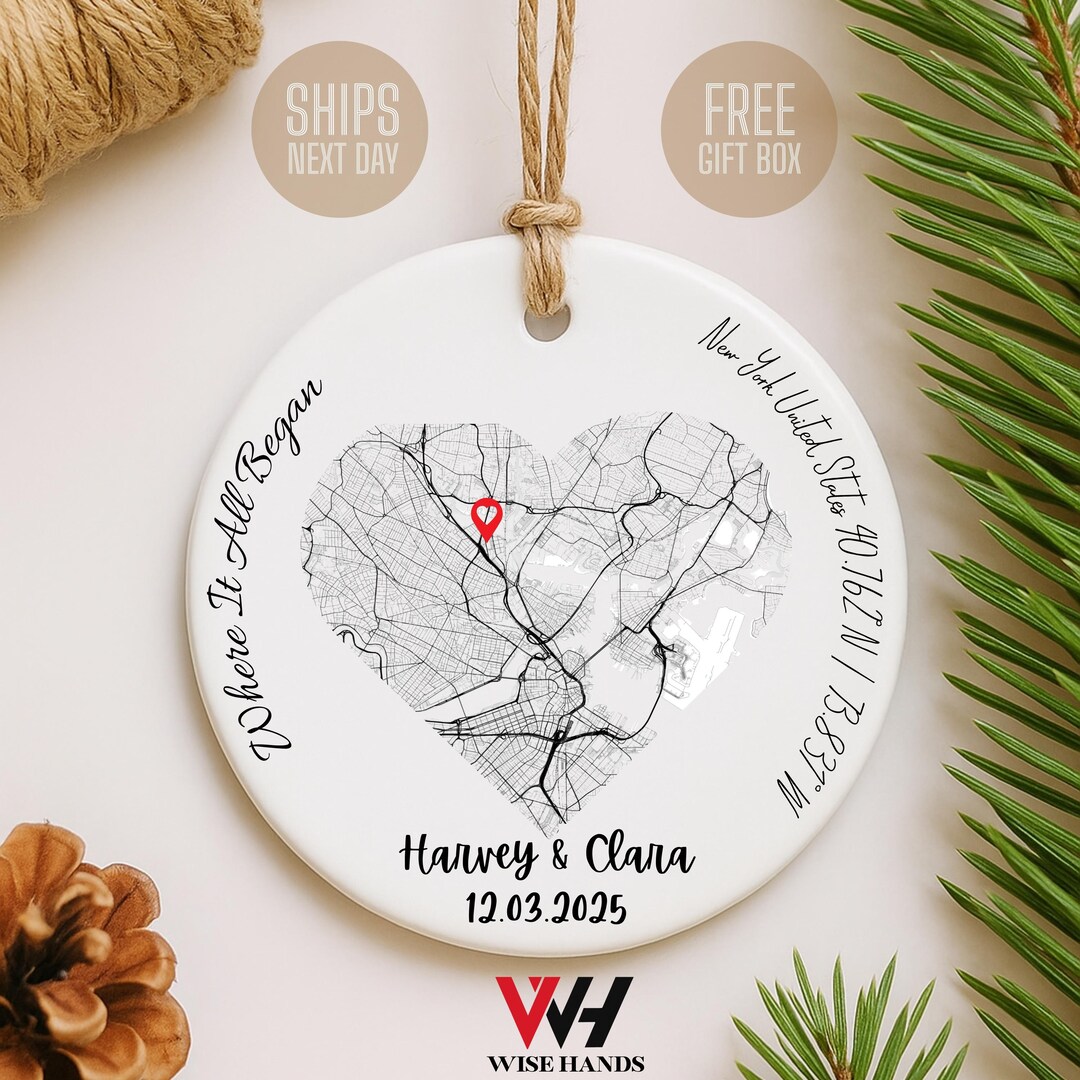 Personalized Map Ornament, Engagement Keepsake, First Home Gift - Etsy