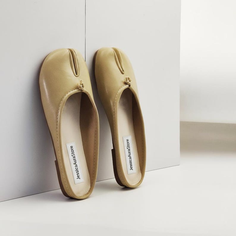 Women's Retro Tabi Ballet Flats, Closed-toe Half-slippers, French ...