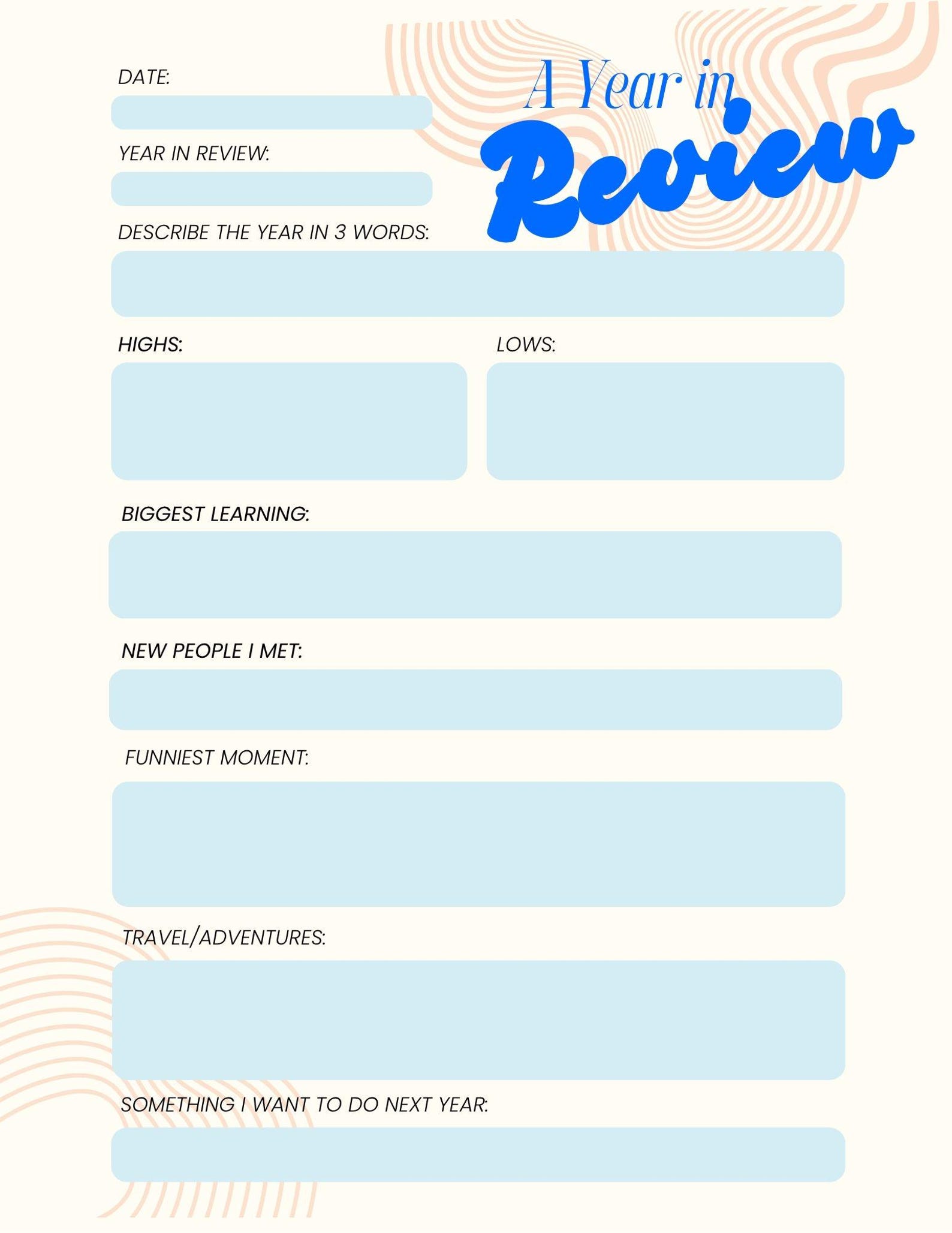 Year in Review Printable | Kids & Adults New Year Worksheet | Digital ...