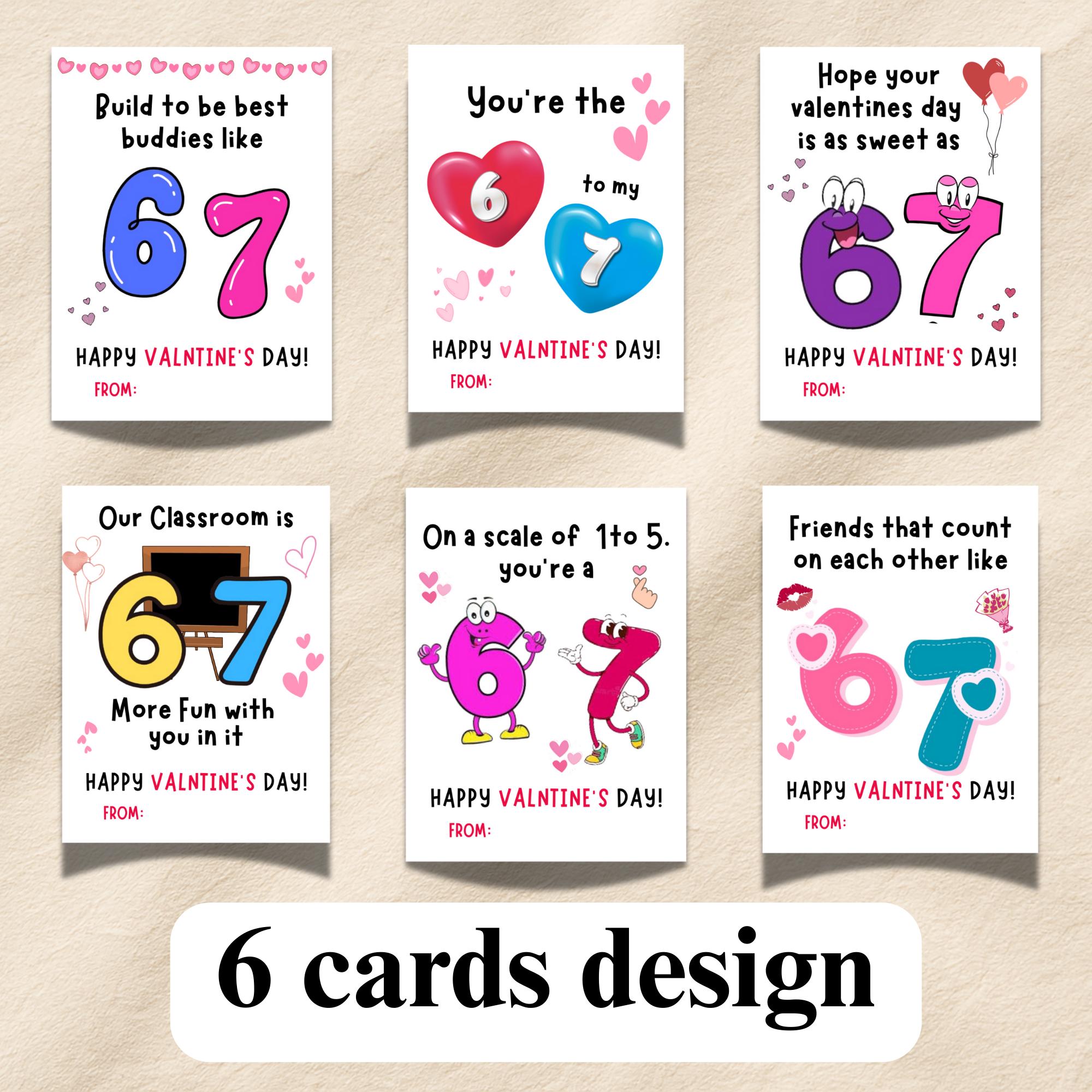 67 Valentines Day Cards, Kids 6-7 Class Gift Tags, Printable Classroom ...
