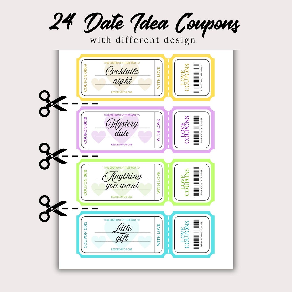 Printable Date Idea Coupons, Digital Download Vouchers, Anniversary ...