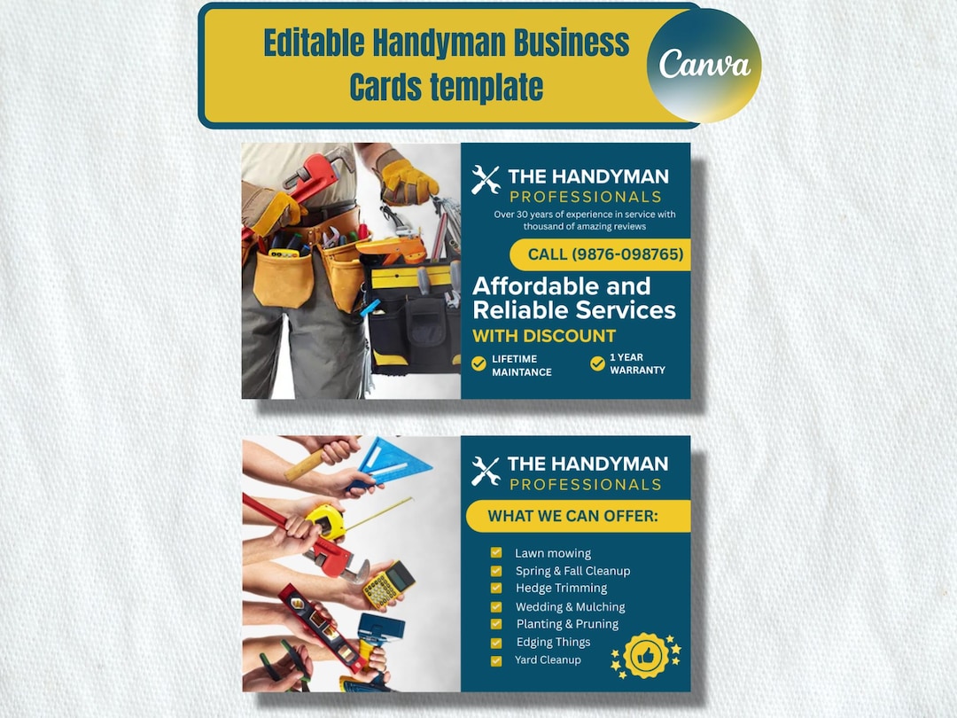 Handyman Business Cards – Custom Printable Design for Contractors ...