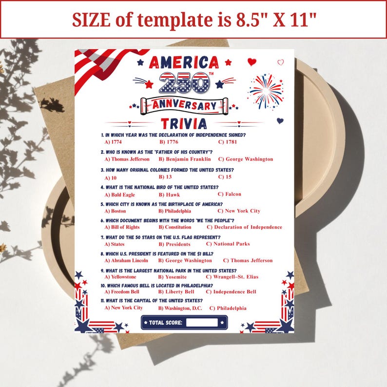 USA 250th Anniversary Trivia Game, America 250th Patriotic Trivia ...
