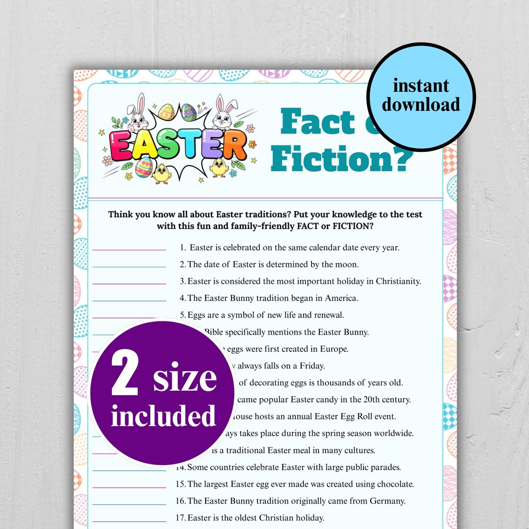 Easter Fact or Fiction Game, Easter Trivia Quiz, Easter Party Games for ...