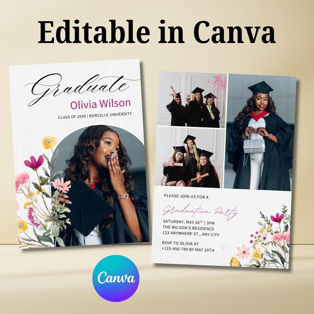 Modern Graduation Announcement Card, Editable Graduation Party Invite ...