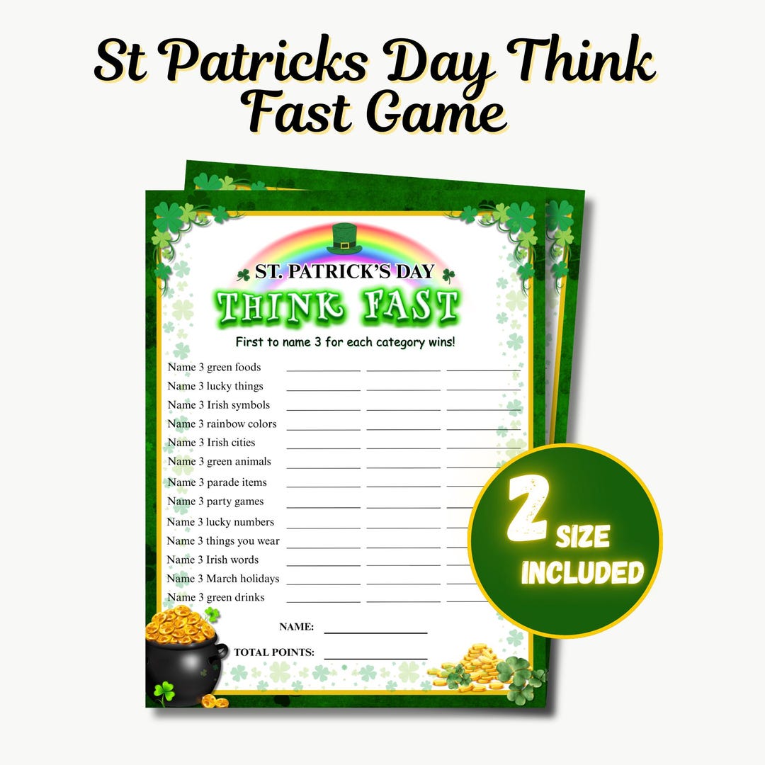 Jeu de réflexion rapide pour la Saint-Patrick, jeu amusant de la Saint ...