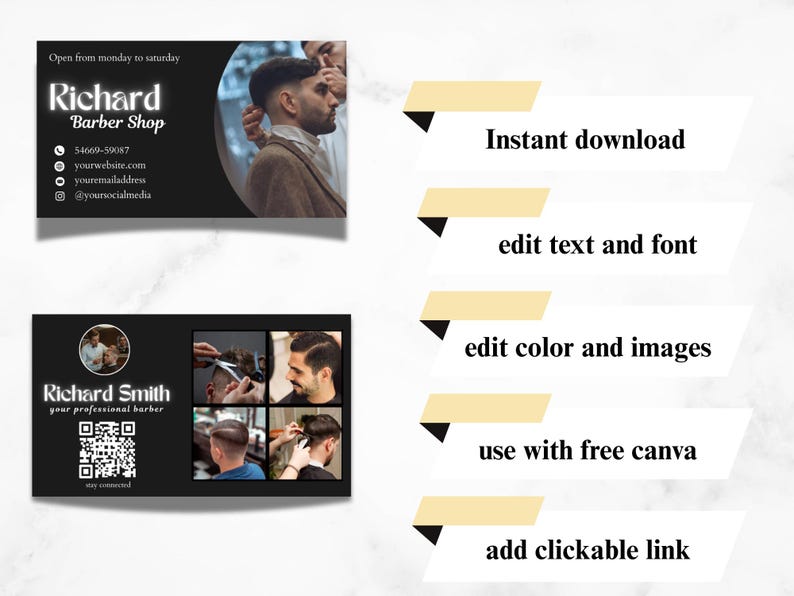 Editable Barbershop Business Card Template for Hair Stylists & Barbers ...