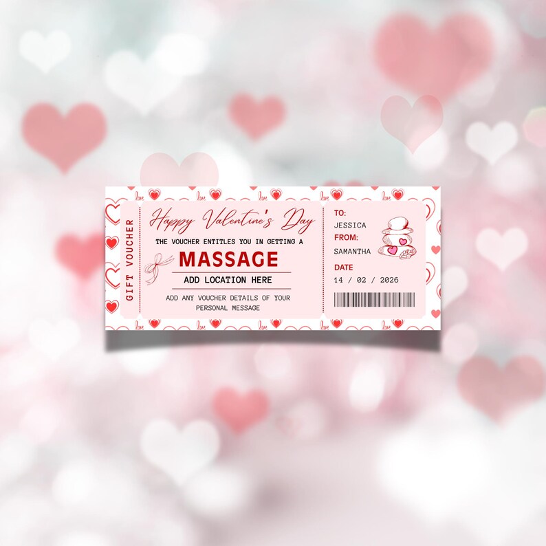 Valentine's Massage Ticket Gift Voucher - Editable Spa Day Gift ...
