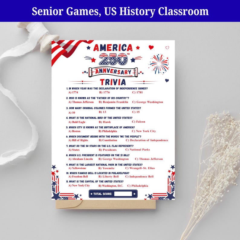 USA 250th Anniversary Trivia Game, America 250th Patriotic Trivia ...
