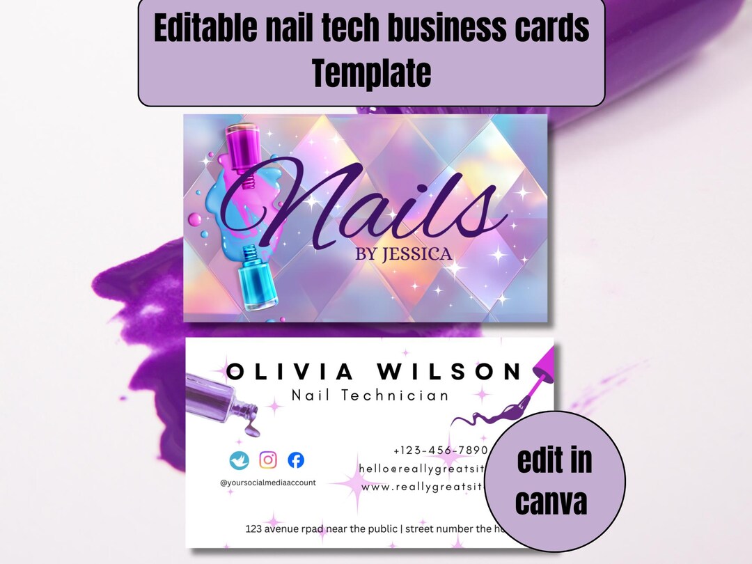 Nail Tech Business Cards Template | Modern Design | Printable Salon ...