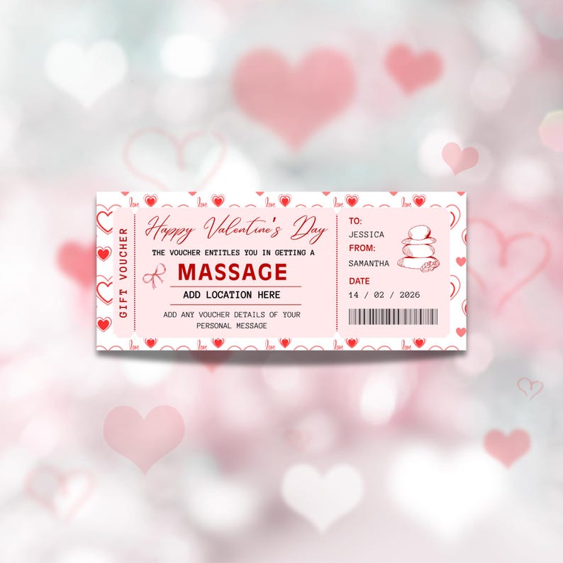 Valentine's Massage Ticket Gift Voucher - Editable Spa Day Gift ...