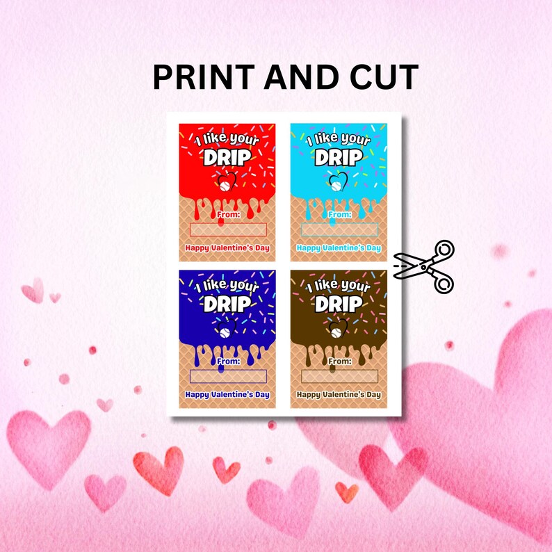 Baseball Drip Valentine Cards for Boys, Valentine's Exchange Cards for ...