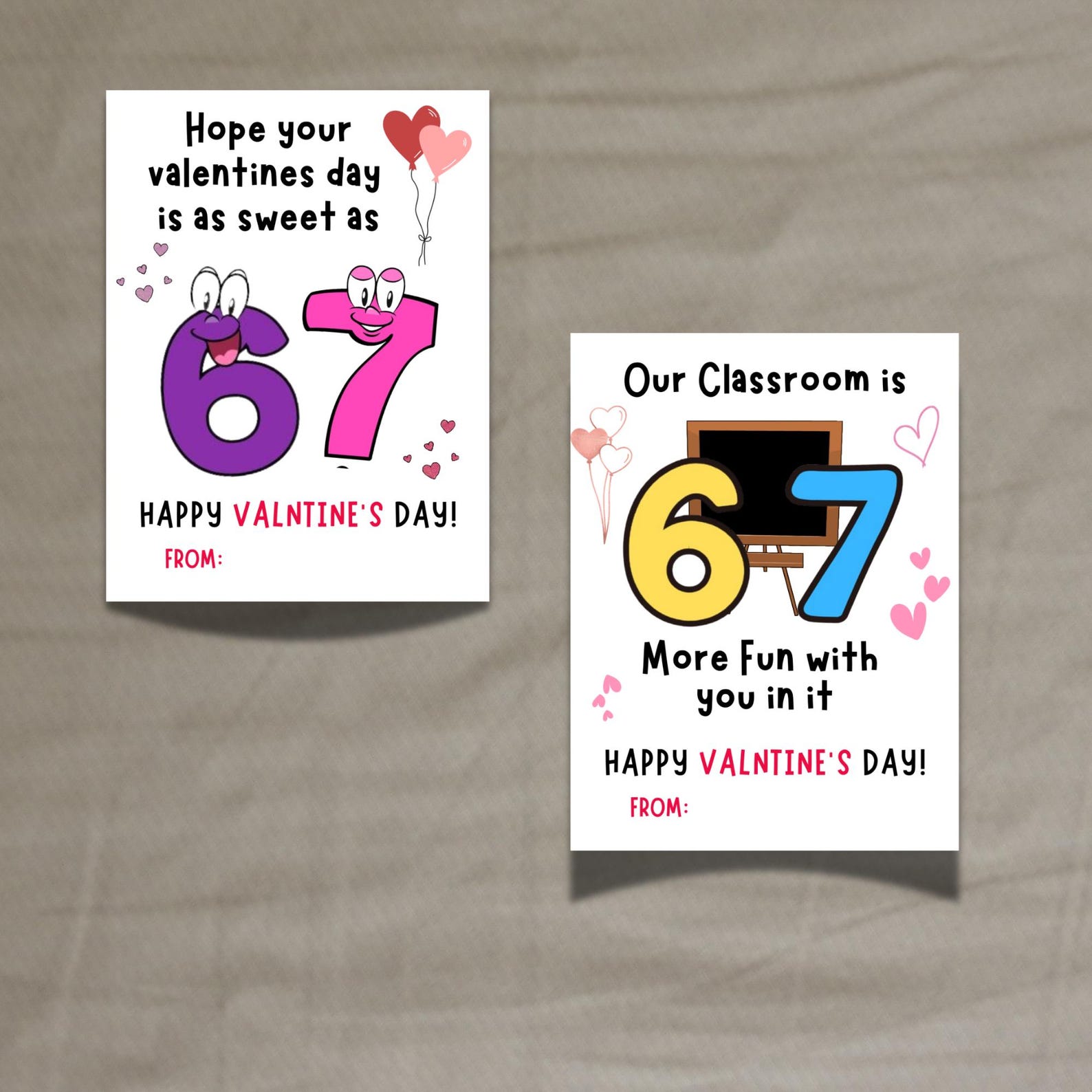 67 Valentines Day Cards, Kids 6-7 Class Gift Tags, Printable Classroom ...
