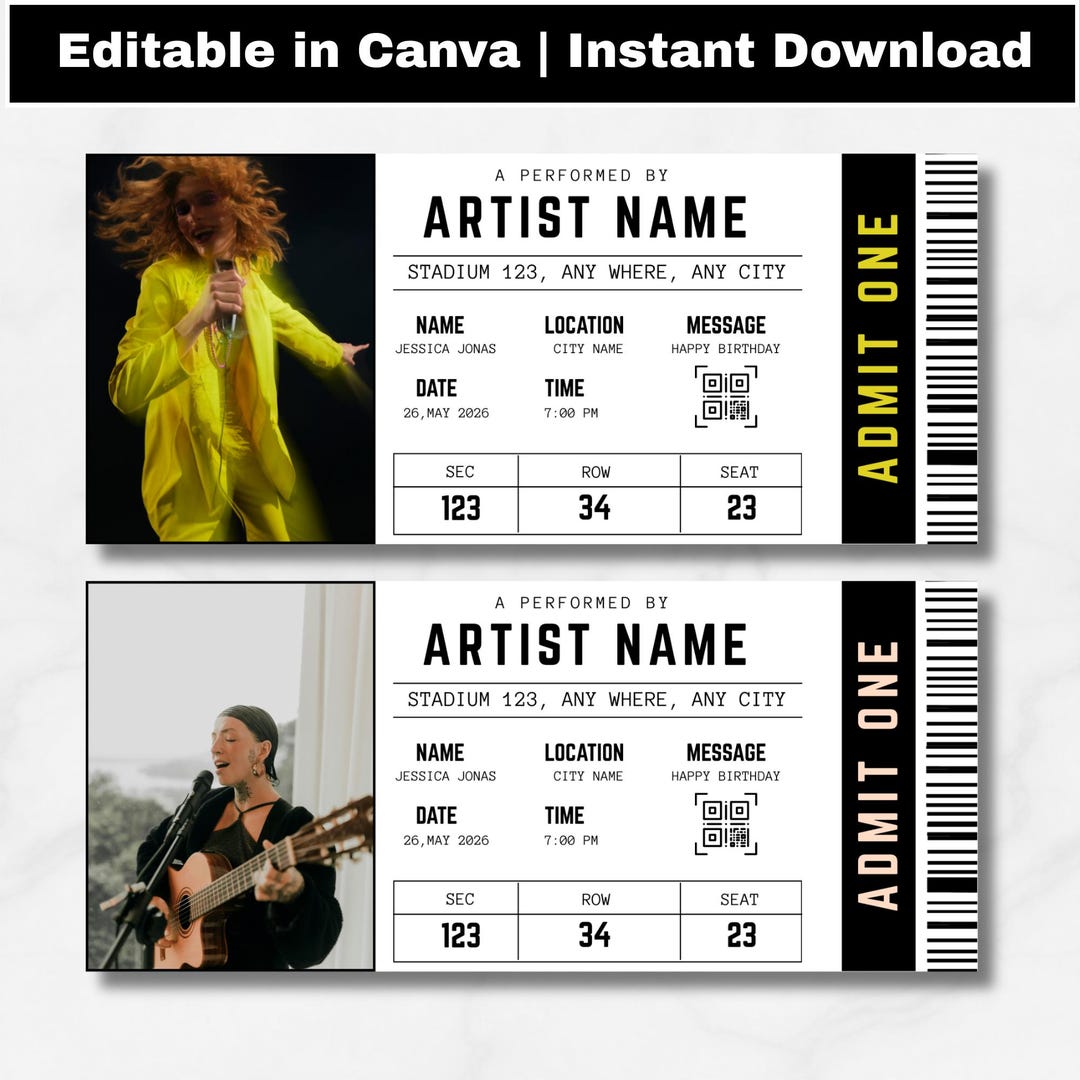 Editable Concert Tour Ticket Template – Custom Event Ticket - Canva ...