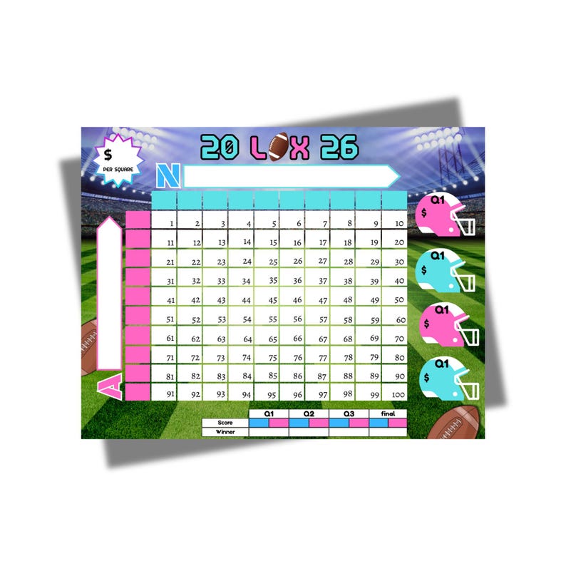Super Big Game Football Squares Template, Team Fundraiser, Betting ...