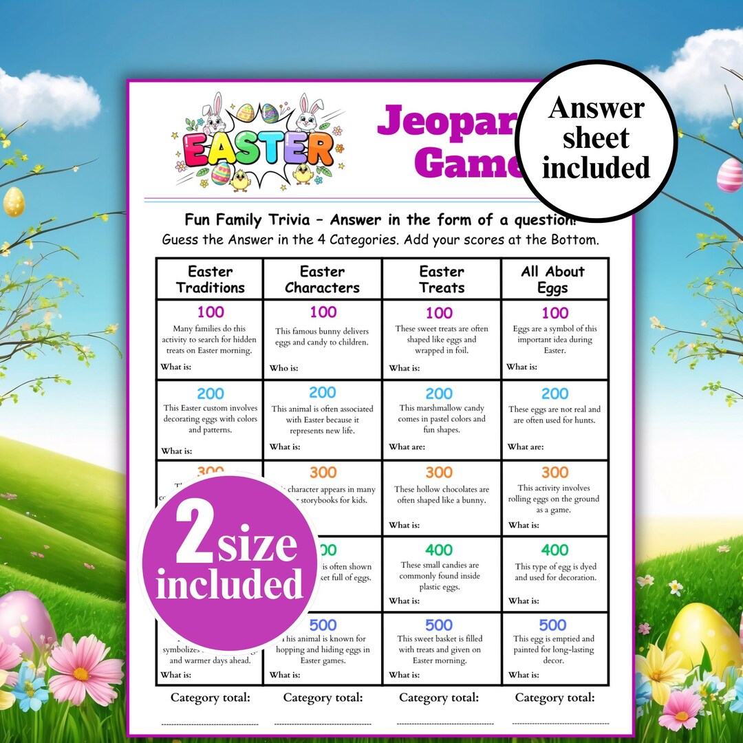 Easter Jeopardy Game, Easter Trivia Party Game, Printable Game, Easter ...