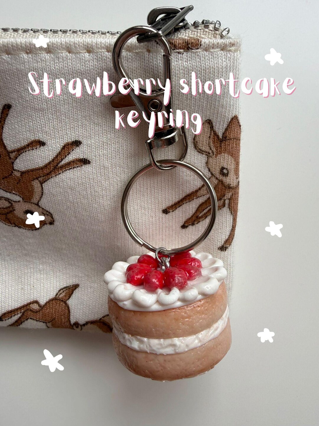 Handmade Polymer Clay Strawberry Cake Keychain - Etsy