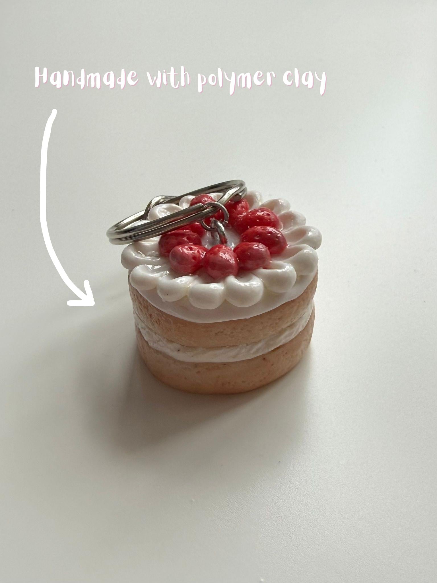 Handmade Polymer Clay Strawberry Cake Keychain - Etsy