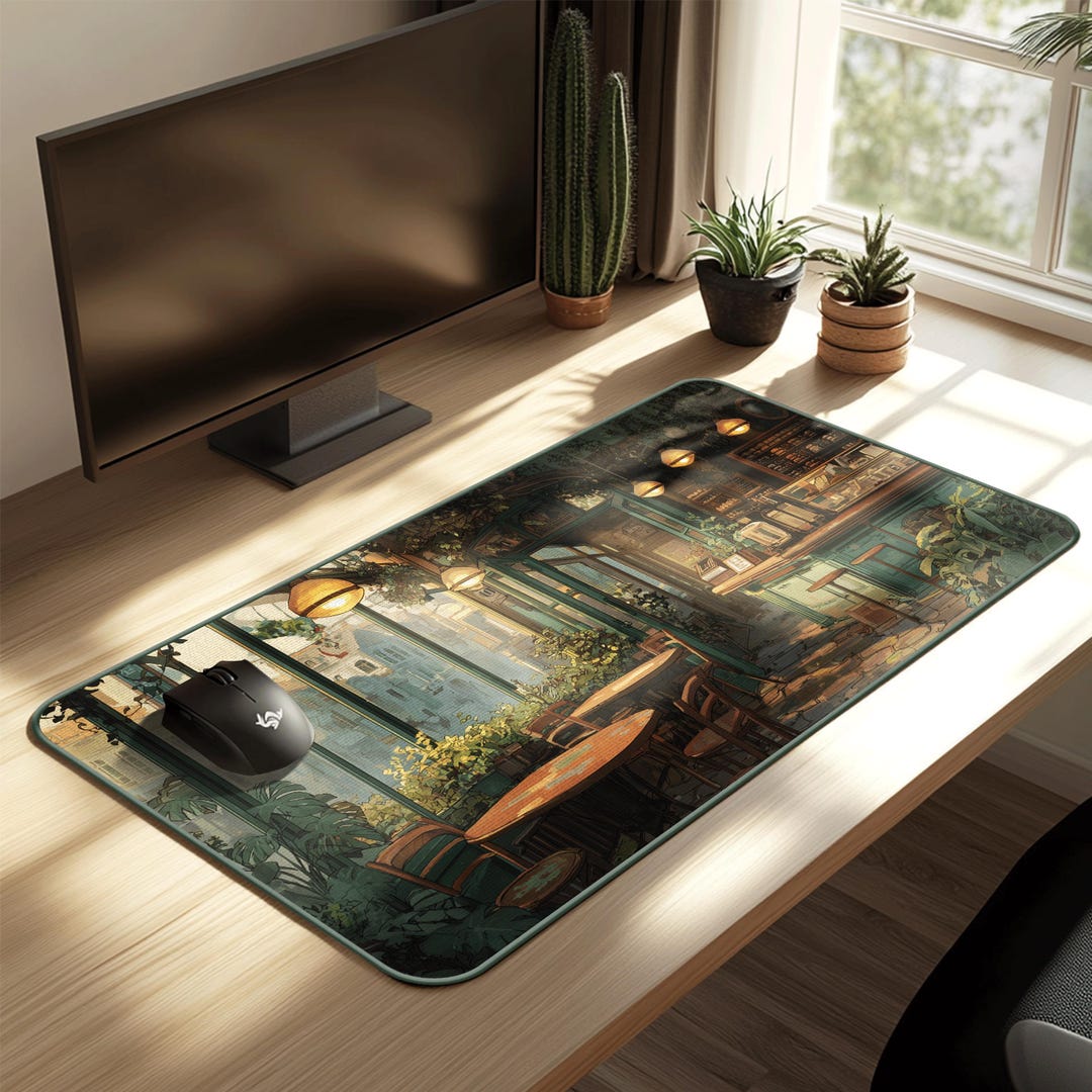 Nostalgic Cafe XXL Desk Mat | Extended Cozy Coffee Mouse Pad ...