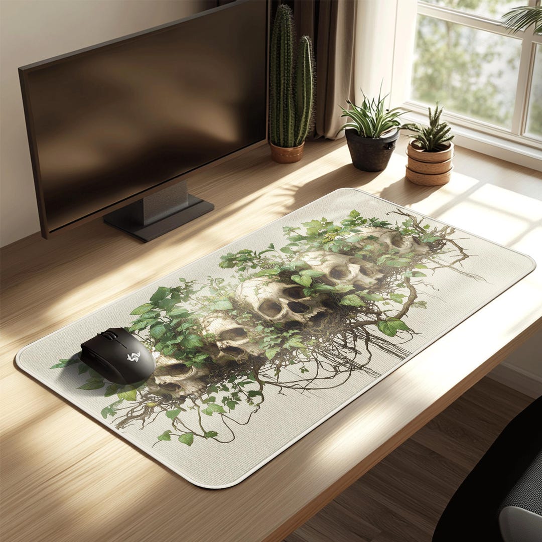 Extended Skull Garden Desk Mat | Creeping Vines & Skulls | Dark Nature ...