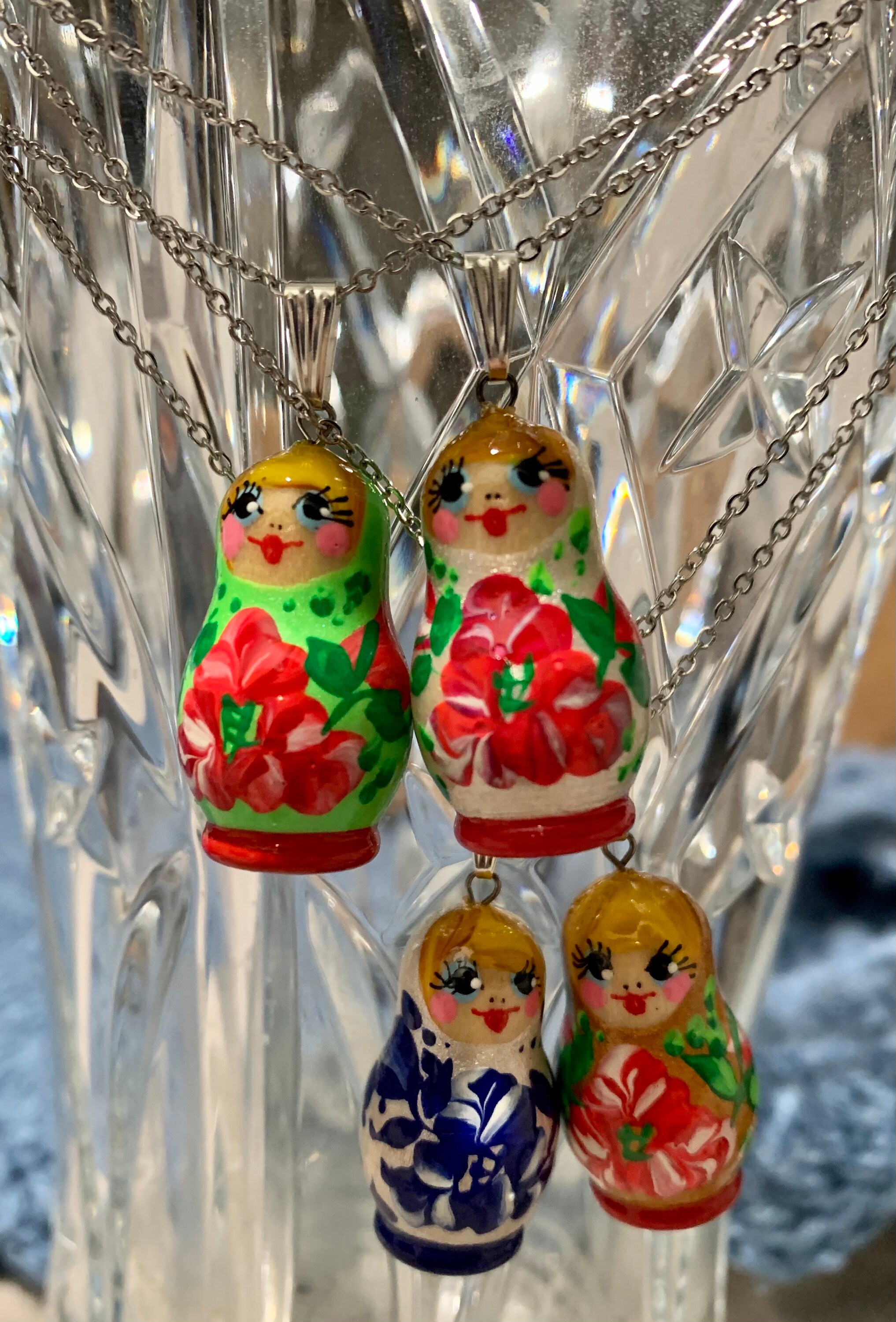 Hand Painted Wooden Matryoshka Russian Doll Necklace | Etsy