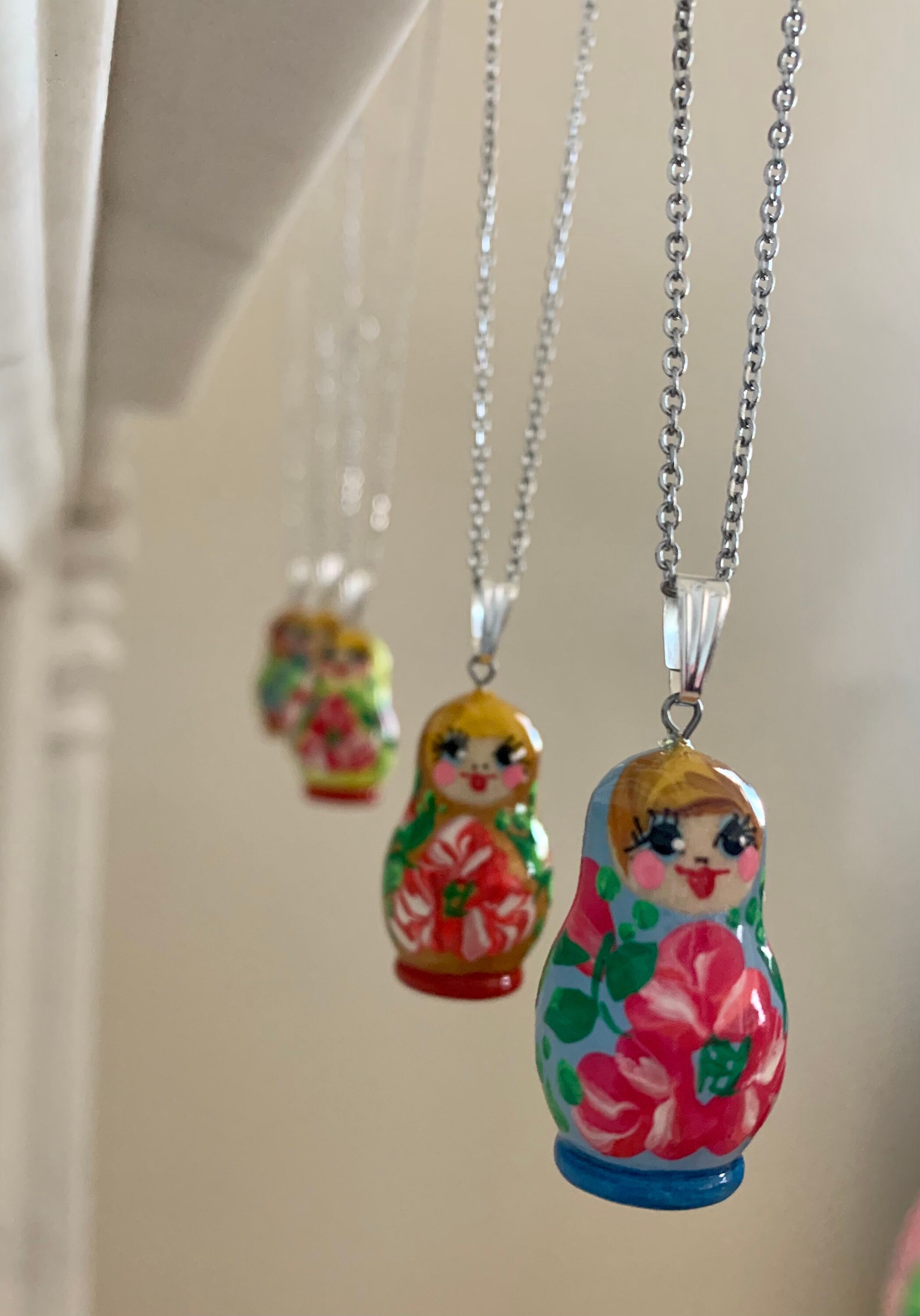 Hand Painted Wooden Matryoshka Russian Doll Necklace | Etsy