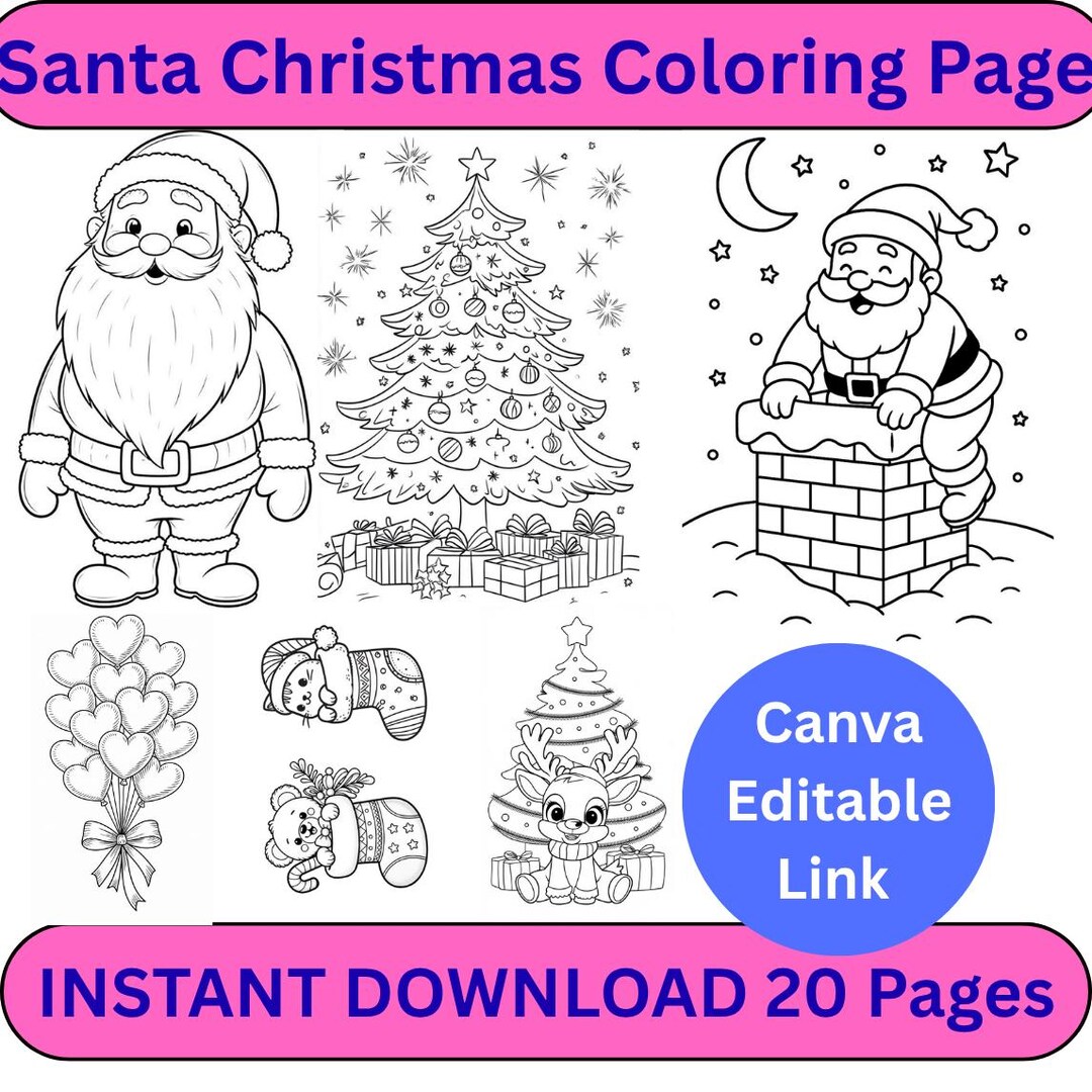 Santa & Christmas Tree Coloring Pages: 20 Kids Activity Sheets (canva ...