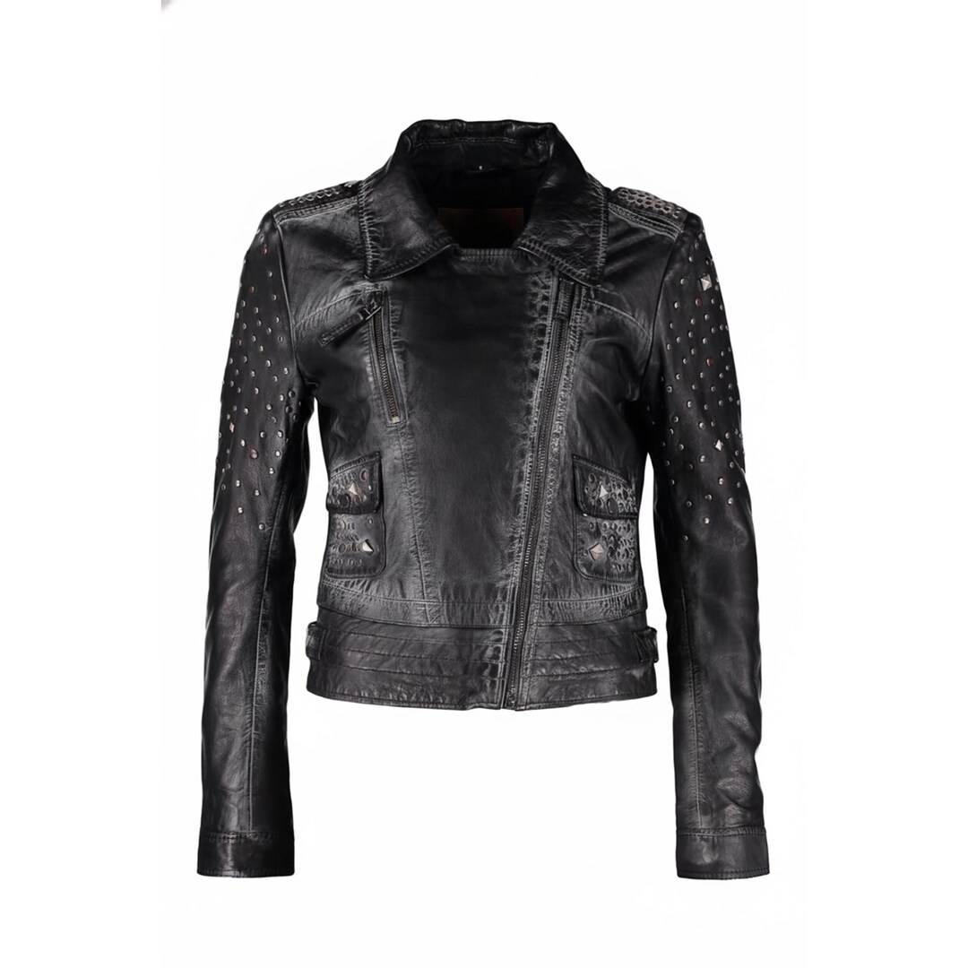 Classic Black Asymmetrical Women's Biker Leather Jacket - Motorcycle ...