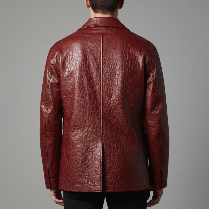 Relaxed Fit Red Leather Jacket - Irregular Texture Leather Blazer Style ...