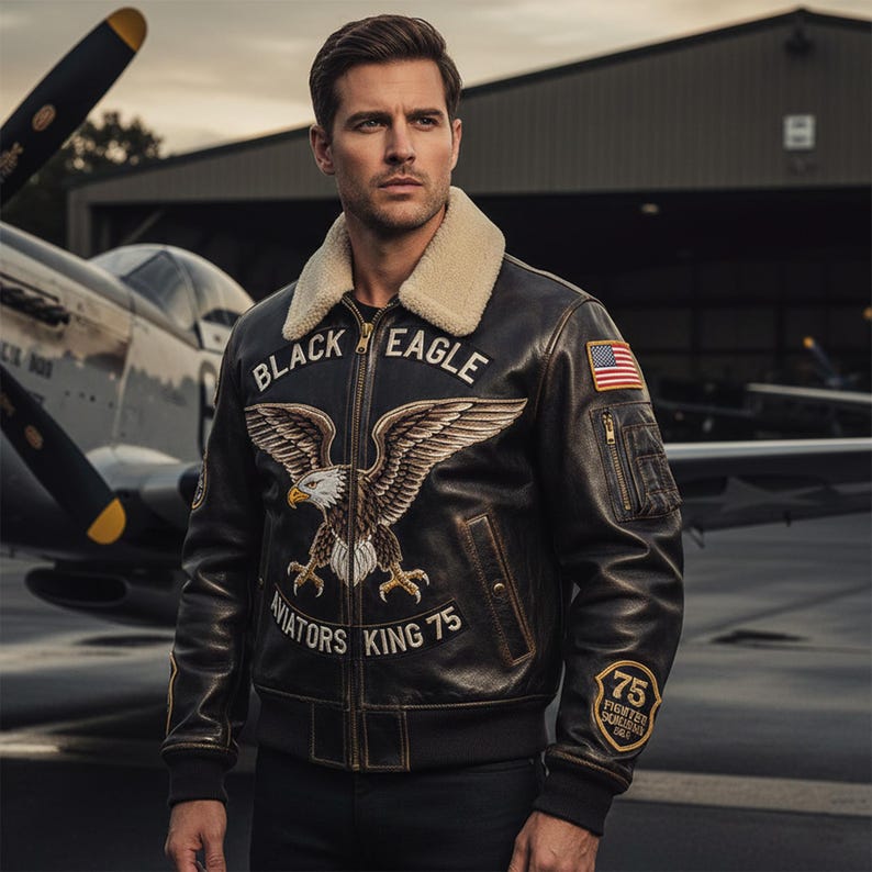 Giacca da aviatore in pelle da uomo con collo in montone / Giacca da ...