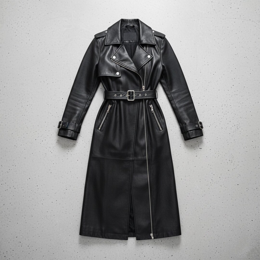 Women’s Leather Moto Trench Coat | Long Biker Duster Jacket - Etsy