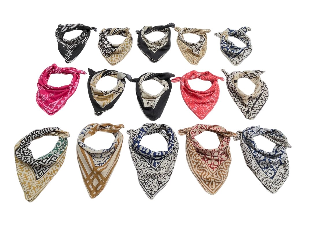 Block Print Paisley Bandana Set: Handmade Indian Cotton Bandanas (bulk ...