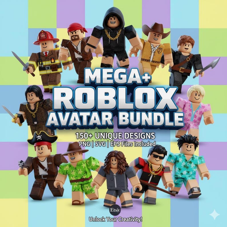150+ Mega Roblox Character Clipart Bundle: Graffiti & Neon PNG (digital ...