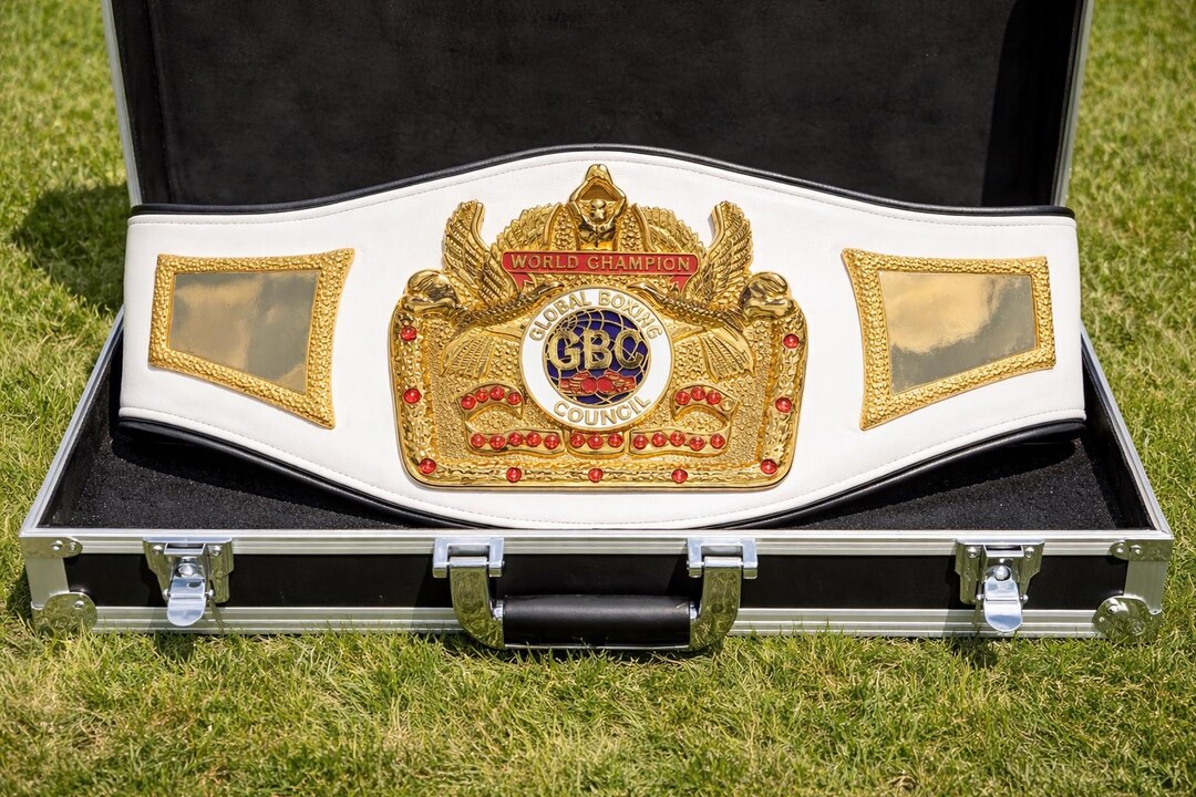 GBC Boxing Title Belt Replica, Real Leather Strap, Gold Plated Plates ...