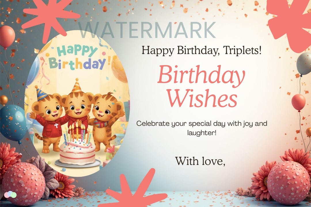Triplet Birthday Card: Cheerful Cubs Design (digital Download) - Etsy