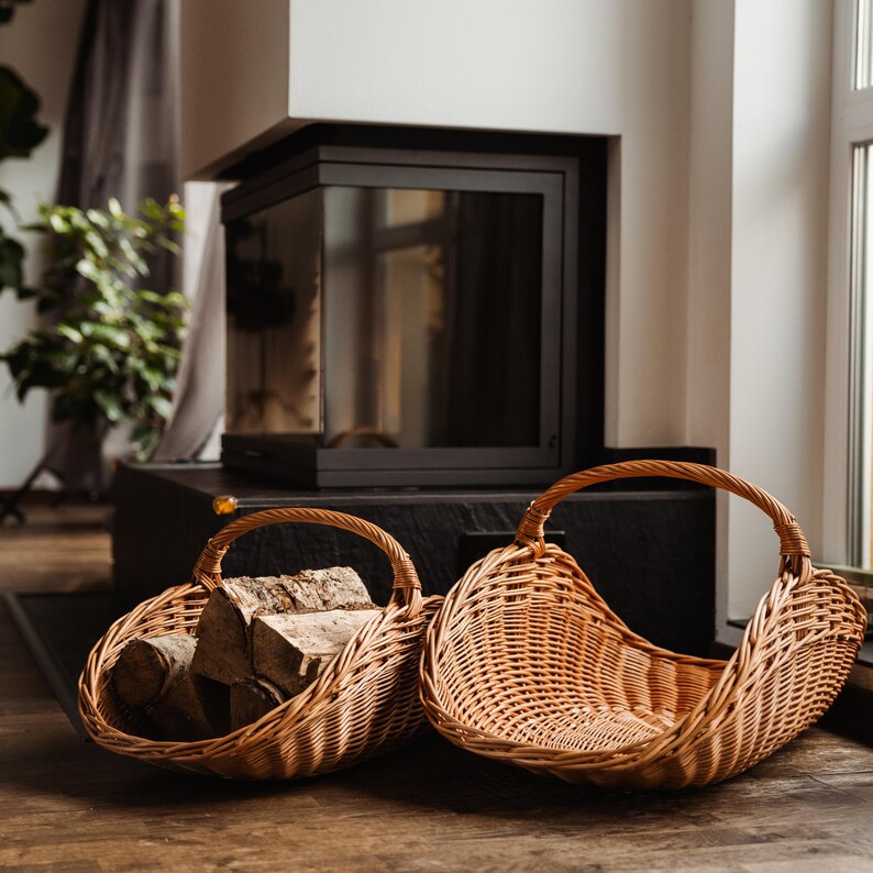 Wicker Firewood Basket, Rustic Wicker Log Basket, Natural Wicker ...