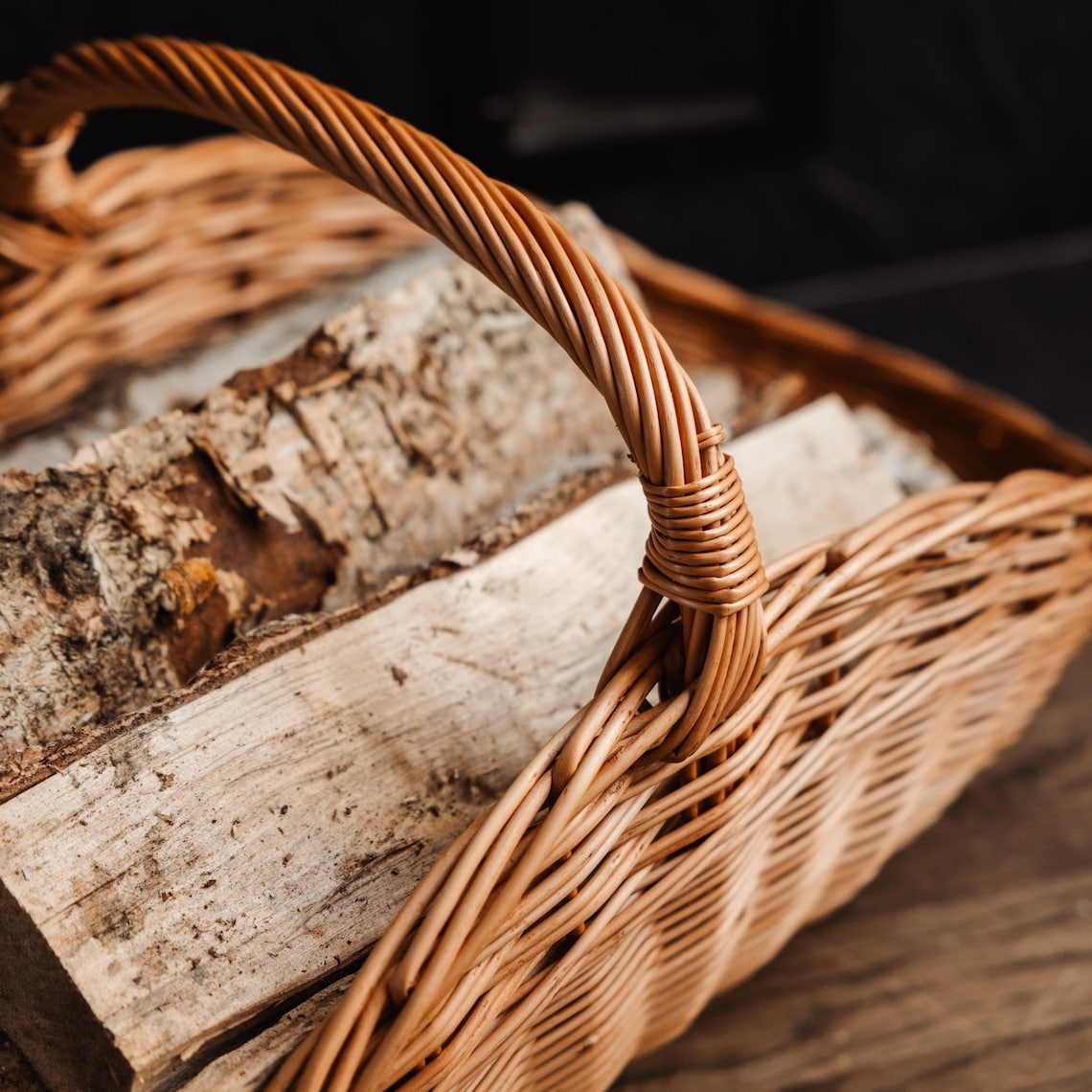 Wicker Firewood Basket, Rustic Wicker Log Basket, Natural Wicker ...