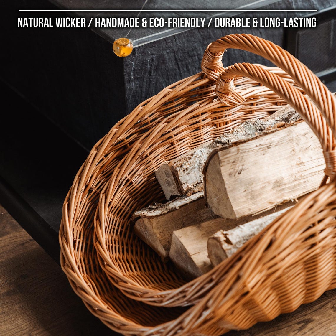 Wicker Firewood Basket, Rustic Wicker Log Basket, Natural Wicker ...