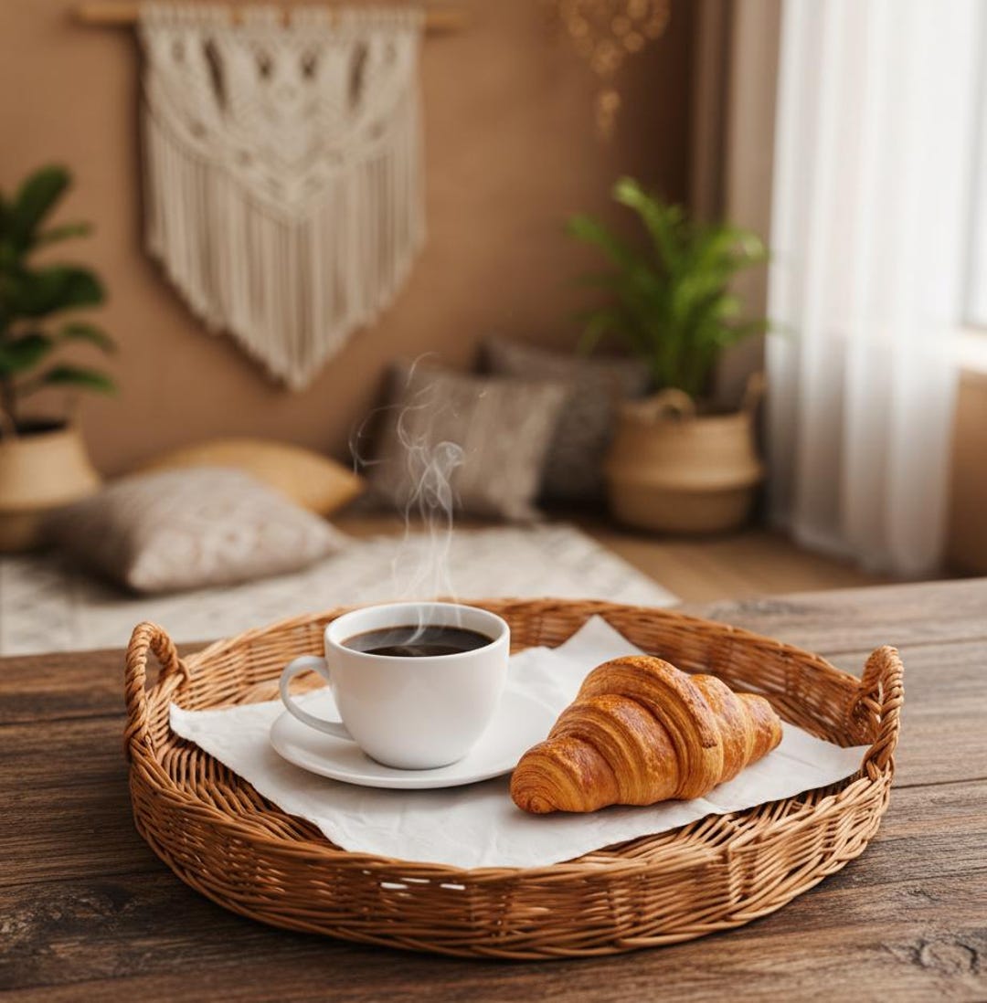 Wicker Serving Tray, Rattan Serving Tray, Wicker Breakfast Tray, Round ...