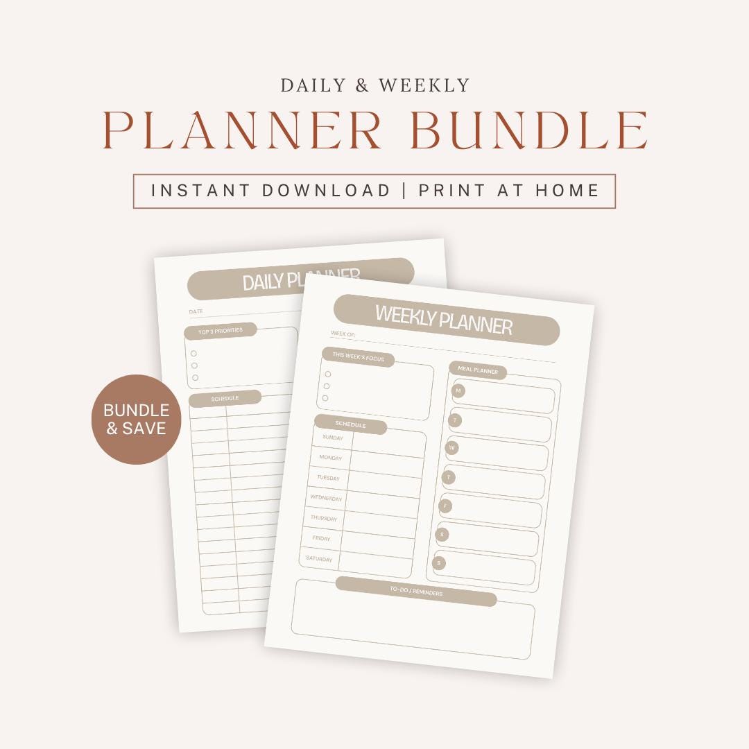 Neutral Daily & Weekly Planner Bundle (digital Download) - Etsy